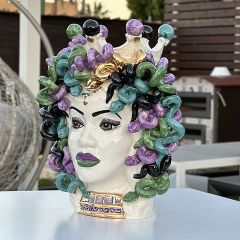 BROWN HEAD MEDUSA IN LUXURY SICILIAN CERAMIC H. 40 CM – Teste Di Moro ...