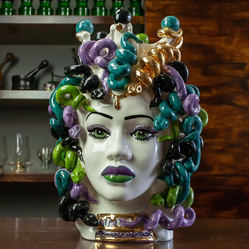 BROWN HEAD MEDUSA IN LUXURY SICILIAN CERAMIC H. 40 CM – Teste Di Moro ...